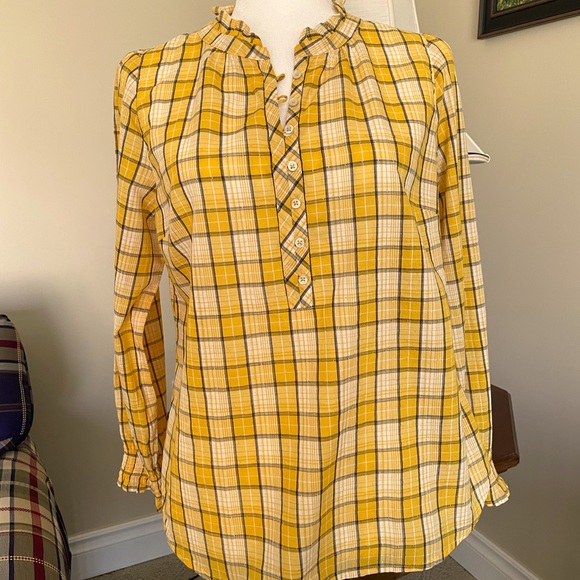 Talbots | Tops | Talbots Yellow Plaid Popover Blouse | Poshmark